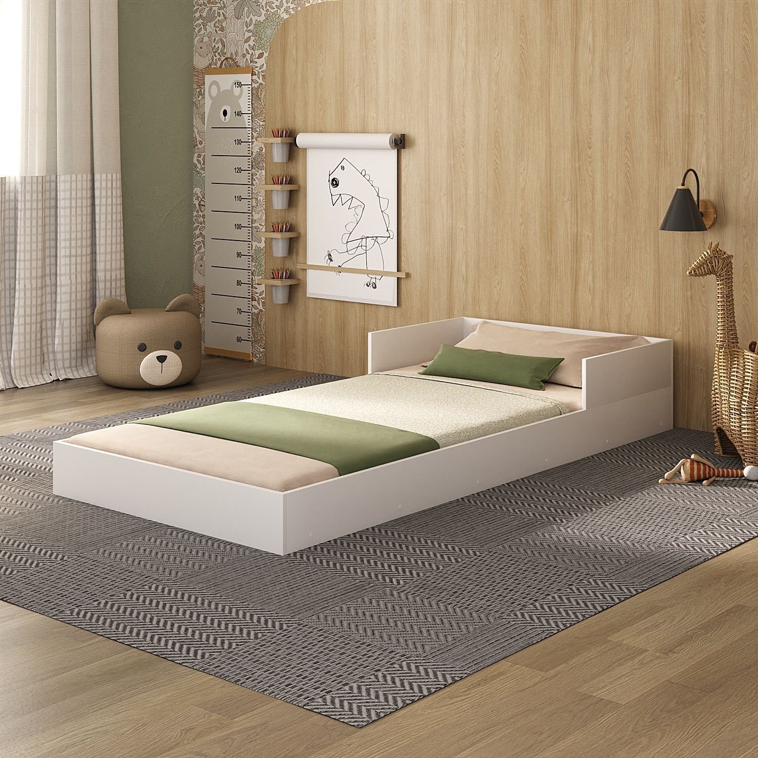 Cama Baixa Padrão Solteiro com Proteção Lateral em Mdf | MadeiraMadeira