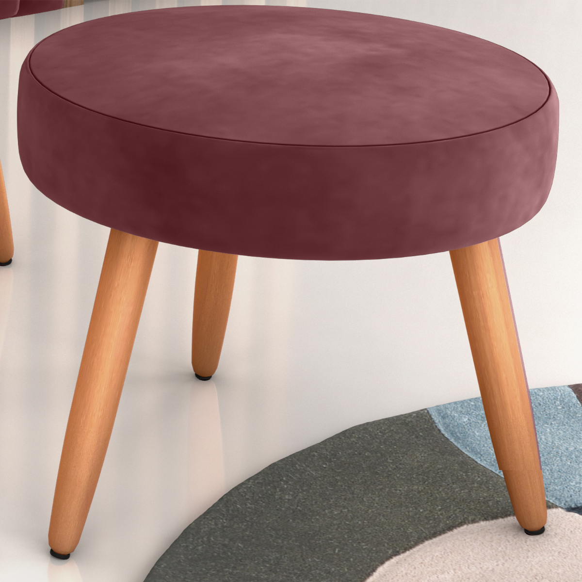 Puff Redondo para Sala Suiça Veludo Vinho | MadeiraMadeira