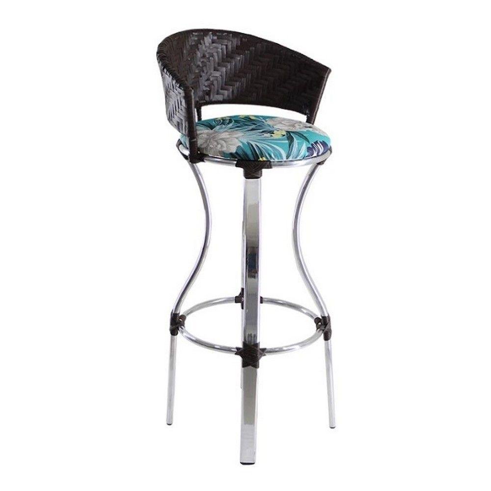 Banqueta Alta Conforto Alumínio Fibra Tabaco Floral Azul | MadeiraMadeira