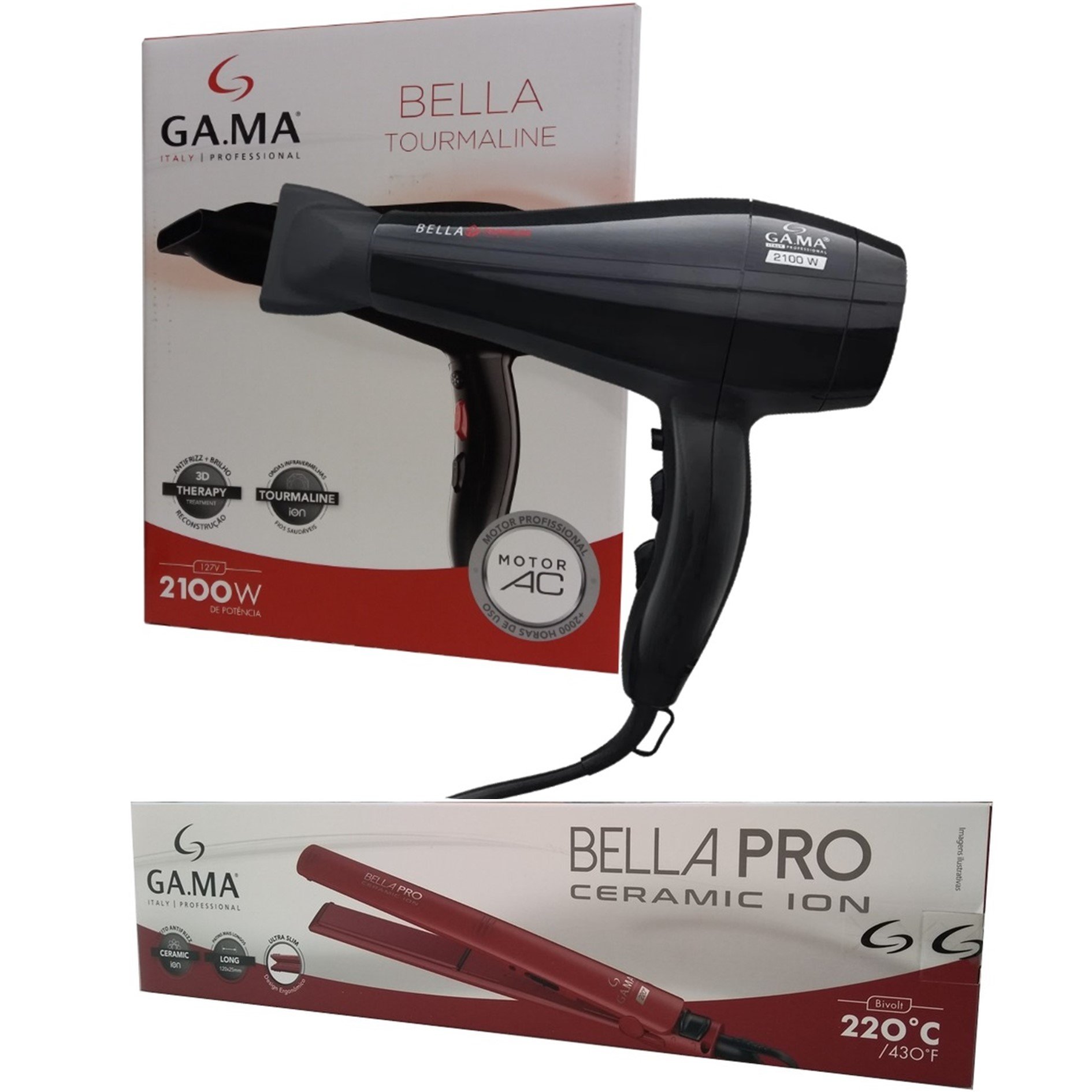 KIT GAMA - SECADOR BELLA TOURMALINE 2100W 127V + PRANCHA ELEGANCE BELLA ...