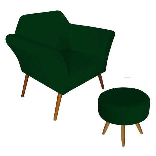 Kit Puff Sofia e Poltrona Decorativa Anitta Verde Suede | MadeiraMadeira