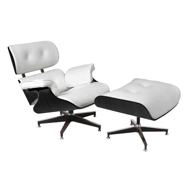 Poltrona Conjunto Charles Eames Preta Couro Branco | MadeiraMadeira