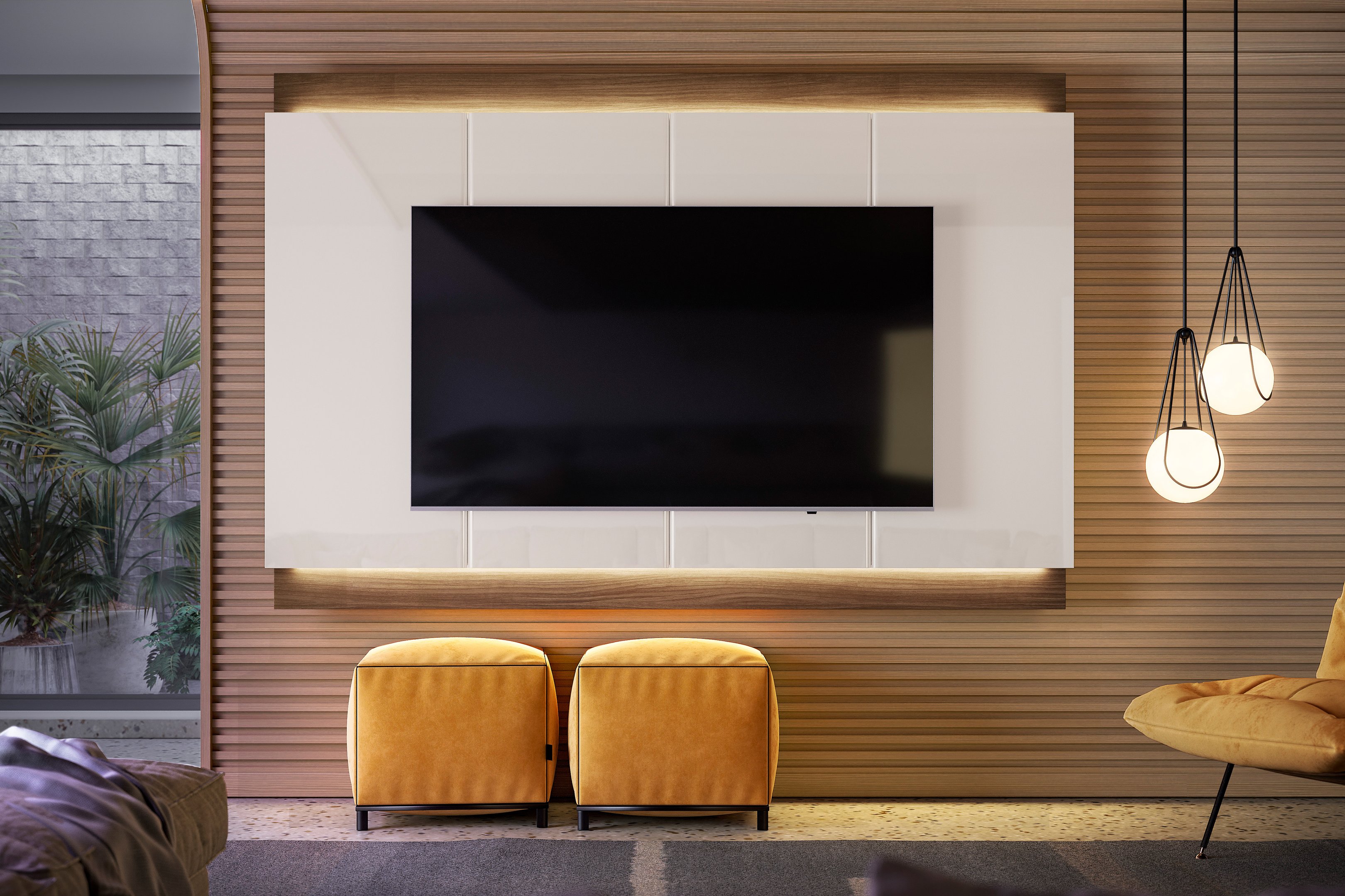 Painel para TV com LED até 75 Polegadas Marrocos Nogal/Off White ...