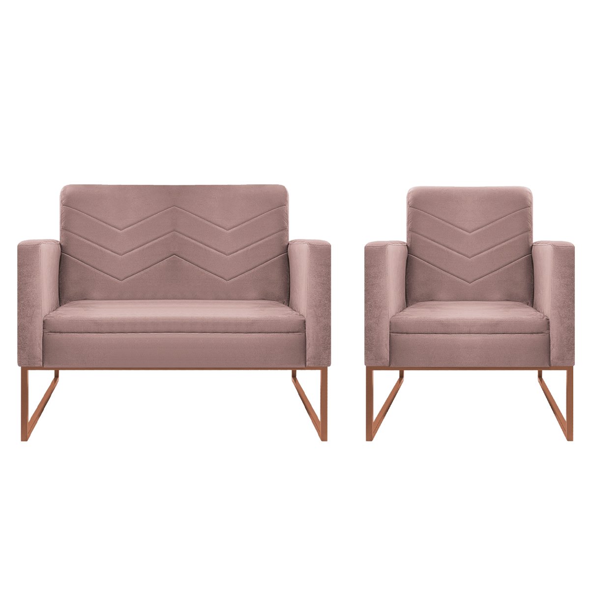 Kit Namoradeira e 01 Poltrona Bella Base de Ferro Bronze Linho - ADJ ...