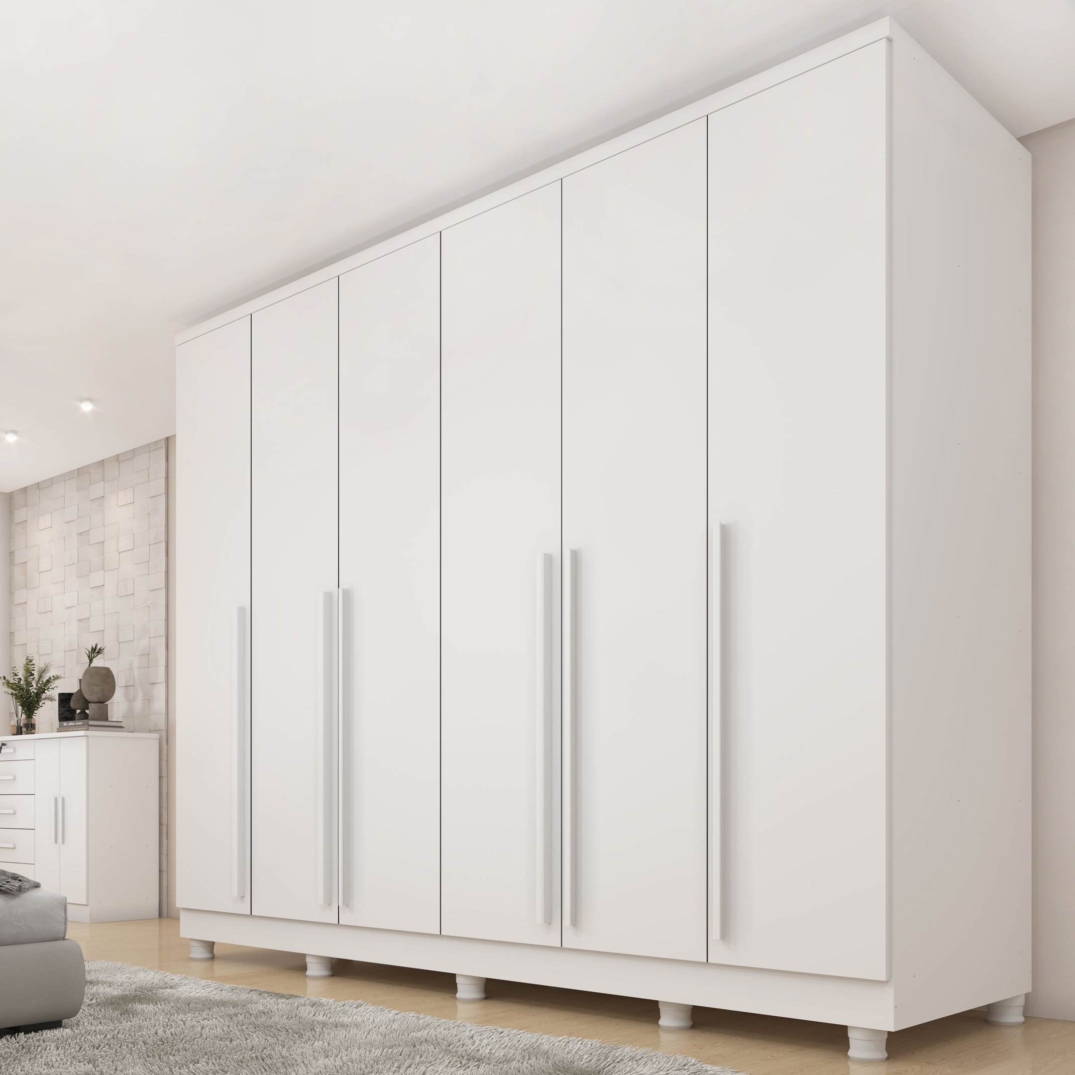 Guarda Roupa Casal 6 Portas 8 Gavetas Puxador MDF 270cm com pés ...