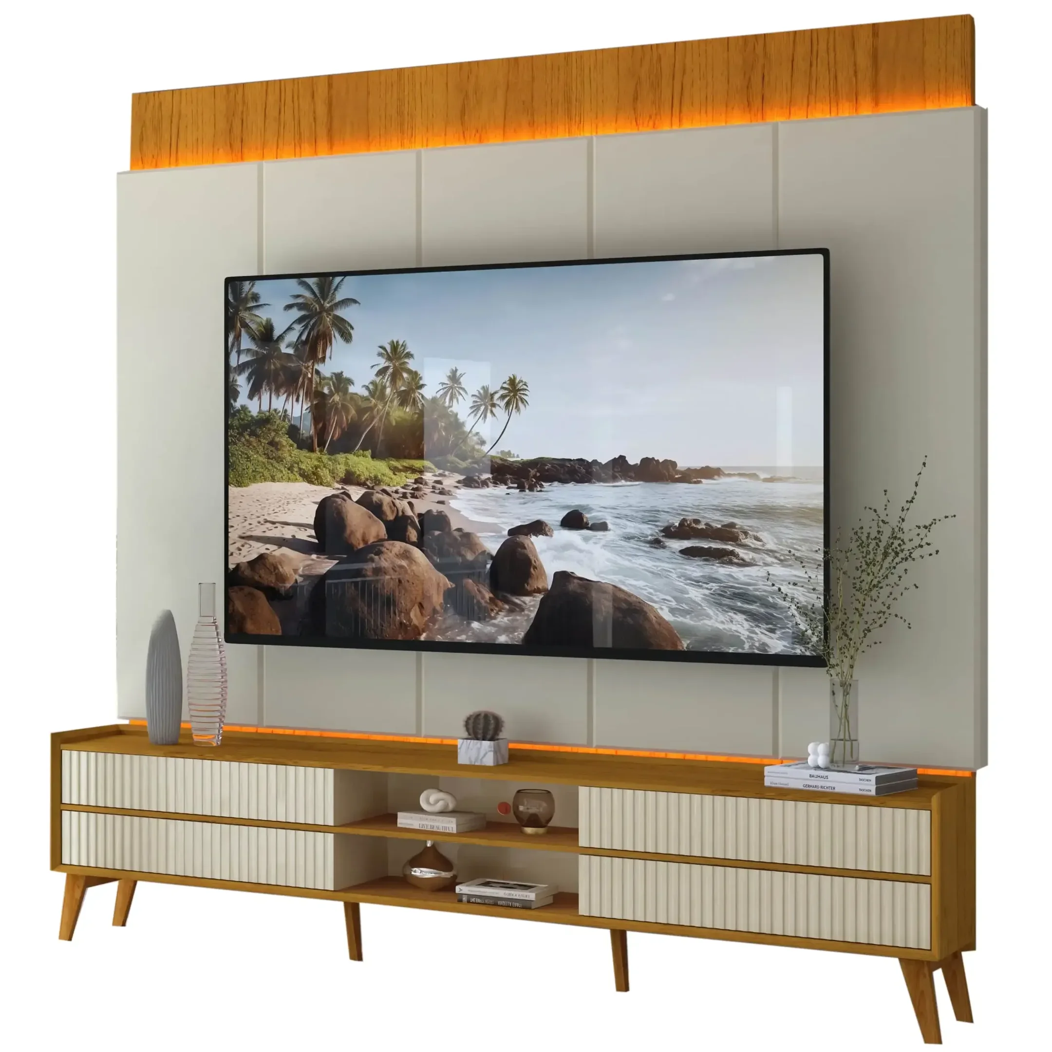 Rack com Painel Magnifico para Tv até 75 Polegadas com Led e 4 Gavetas ...