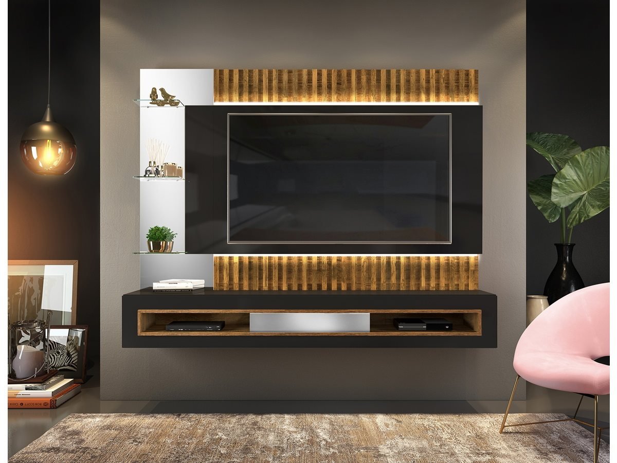 Painel home suspenso para TV 60" Evan Deseo - Preto Gloss - Tronco ...
