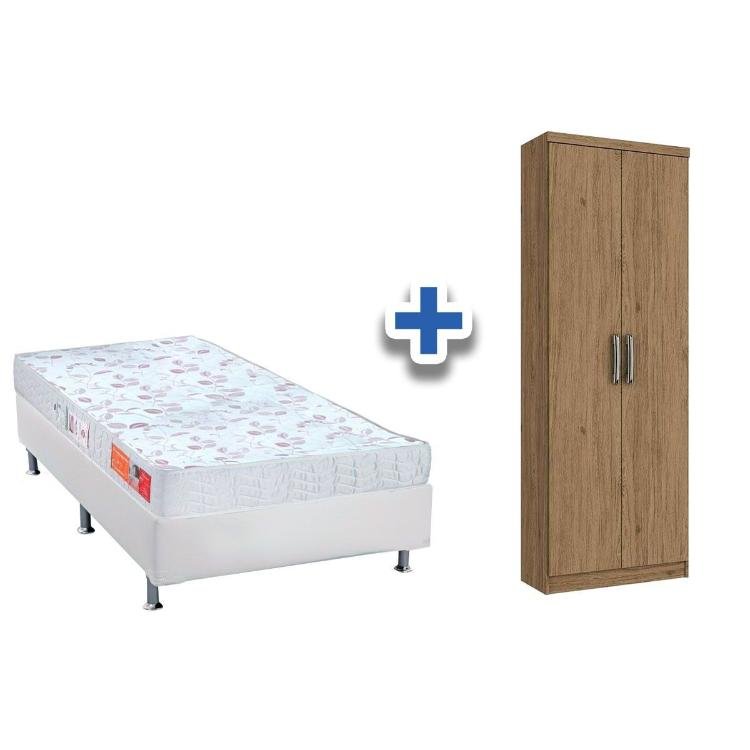 Cama Box Solteiro CRC + Colchão Orthocrin + Armário Multiuso Margarida ...