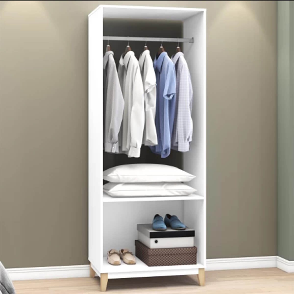 Armário Aberto Closet 1 Cabideiro 1 Prateleira Branco | MadeiraMadeira