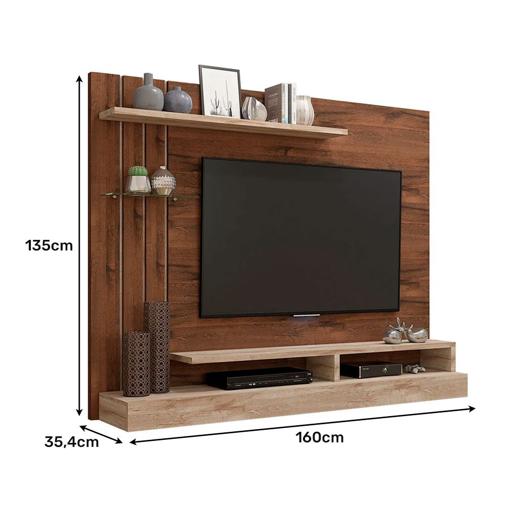 Painel para TV até 50 Polegadas com Prateleira de Vidro Valência ...