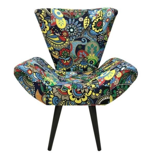 Poltrona e Puff Elegance Pé Palito Romero Britto Ii | MadeiraMadeira