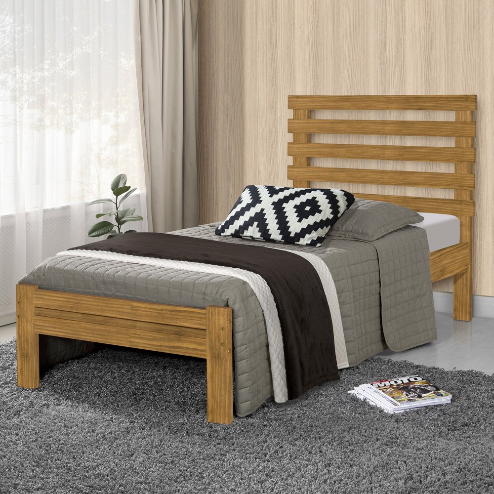 Cama Solteiro Madeira Maciça Rebeca Imbuia AT Moveis | MadeiraMadeira