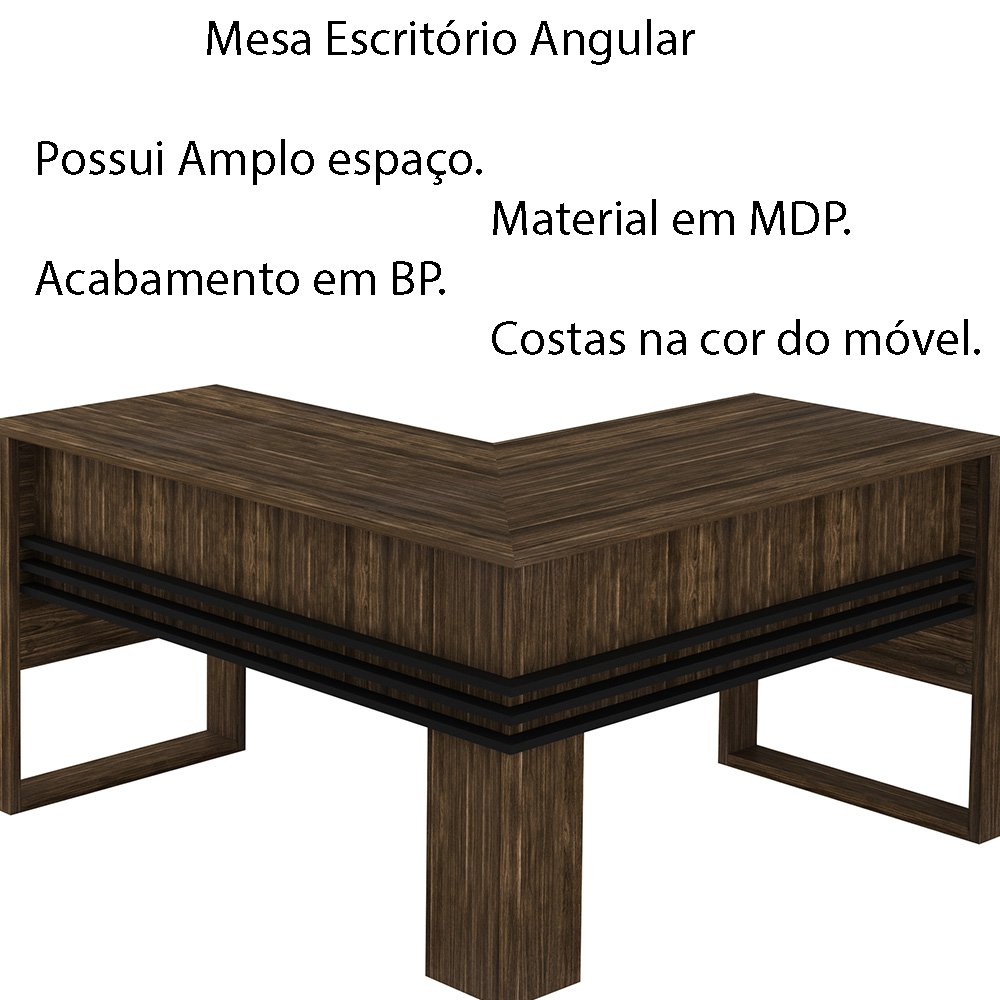 Mesa Angular para Escritório Home Office ME4145 MDP Nogal/Preto - Gran ...