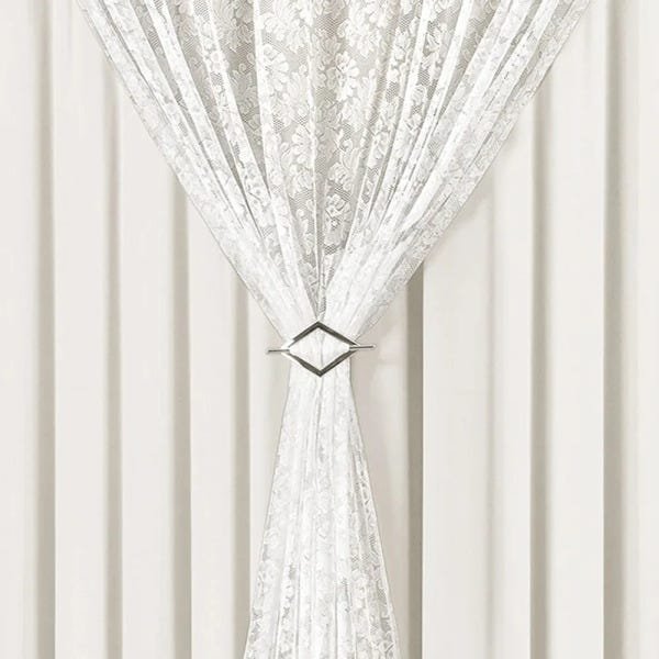 Cortina Serena para Trilho Suisso Tecido Renda Floral e Malha 4,00m x 2 ...