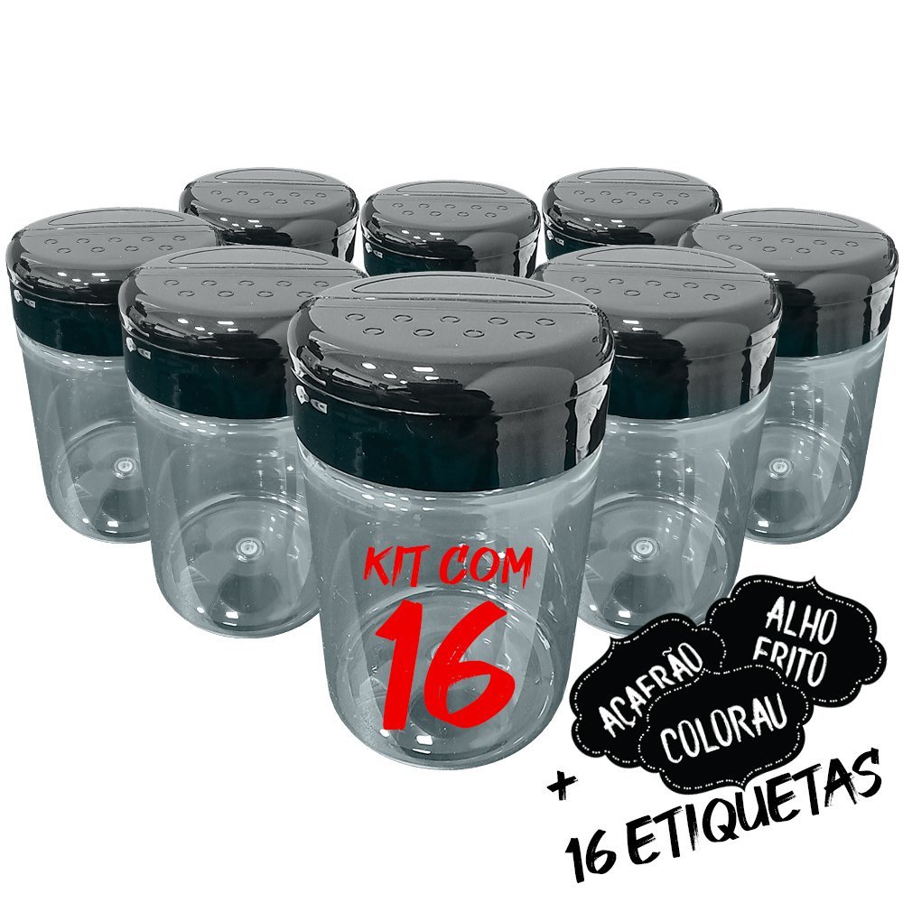 Pote Tempero Kit 16 Potes+16 Etiquetas Adesivas Porta Condimento CR270 ...