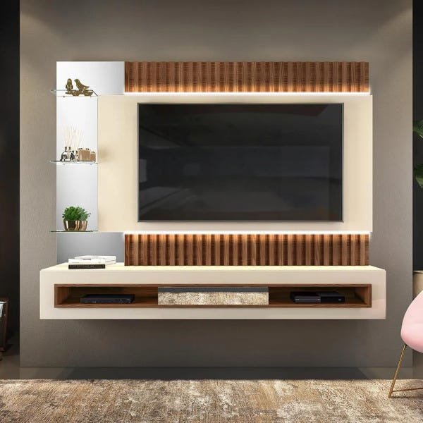Painel Home Suspenso para TV até 60 Polegadas Ripado com LED (MDF) Evan - DJ Móveis | MadeiraMadeira