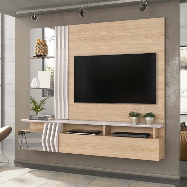 Painel Moderno Suspenso para TV até 55 Polegadas Loris (MDF) - Areia e ...