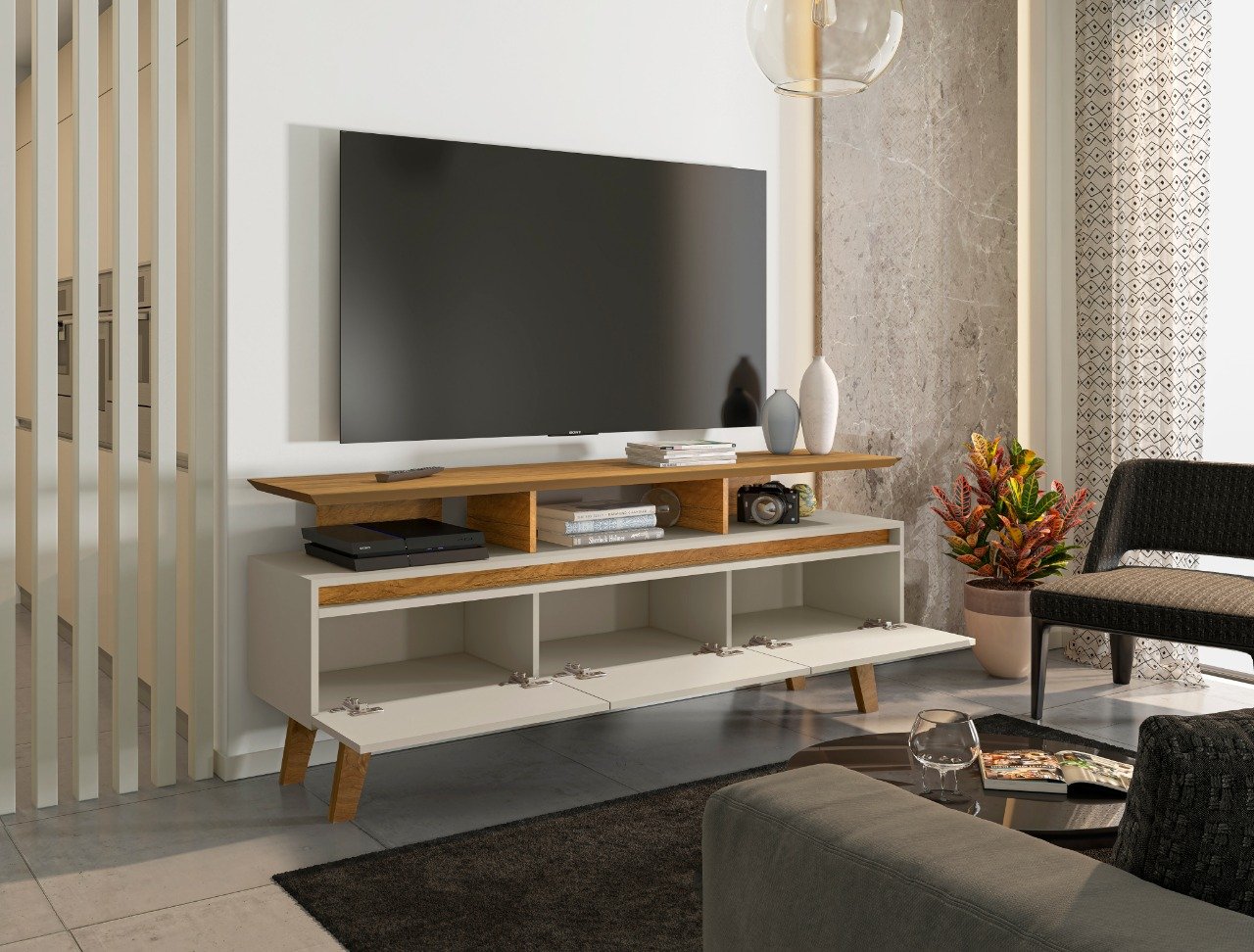 Rack para Tv até 60 Polegadas Rubi Off White/cinamomo | MadeiraMadeira