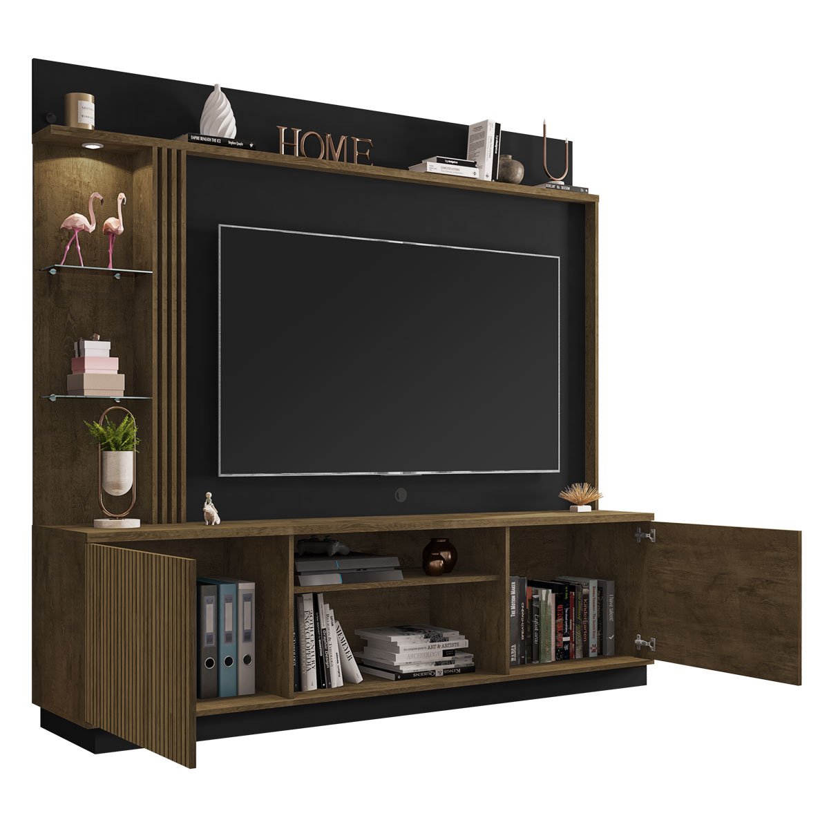 Home com LED para Tv ate 70 polegadas Atlanta Madeira com Preto ...