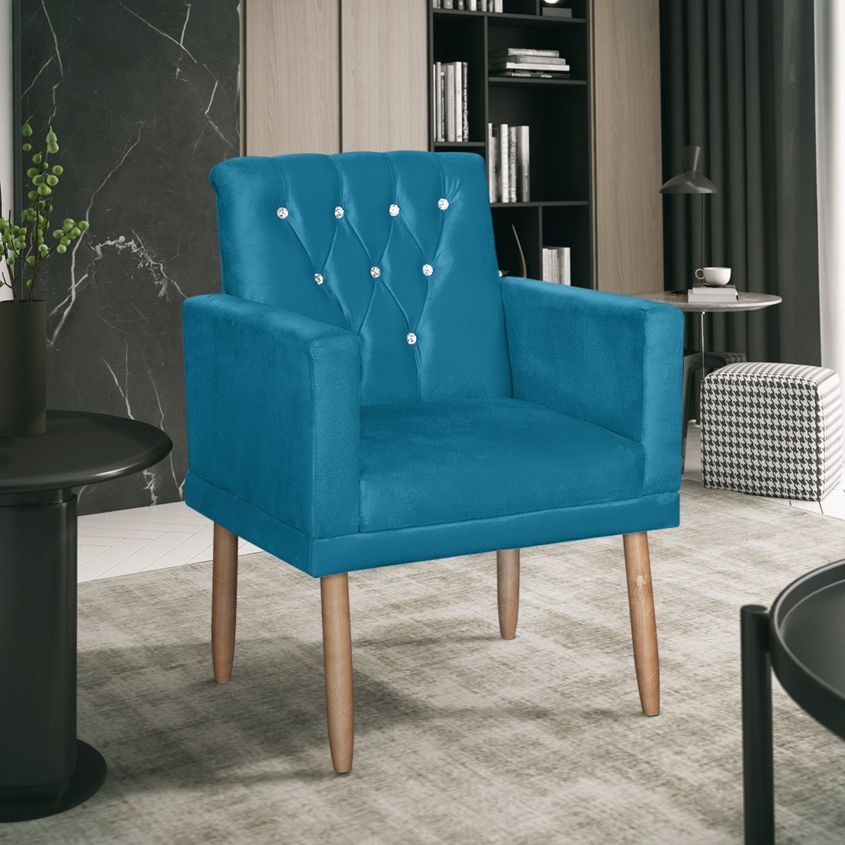 Poltrona Lauren para Sala de Estar Decorativa Azul | MadeiraMadeira