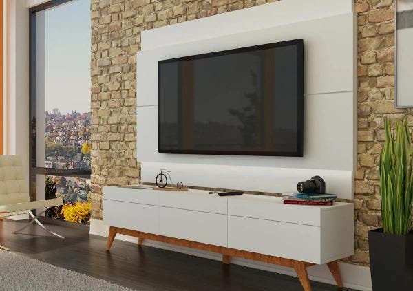 Rack com Painel para TV até 60 Polegadas Branco Classic 3 Gavetas 220cm ...