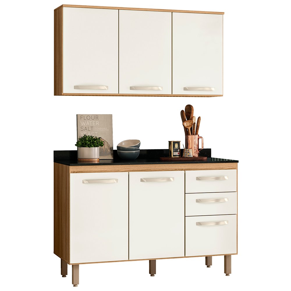 Armário de Cozinha Cp01 com Tampo 120cm Nicy N03 Freijó/off White - Mpozenato | MadeiraMadeira