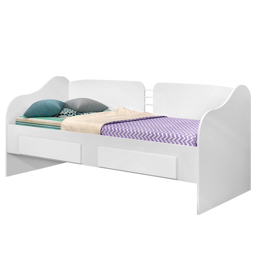 Sofá Cama Babá Alice Moderna Com Gaveta Branco | MadeiraMadeira