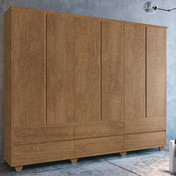 Guarda-Roupa de Casal 6 Portas e 6 Gavetas Caribe Teca | MadeiraMadeira
