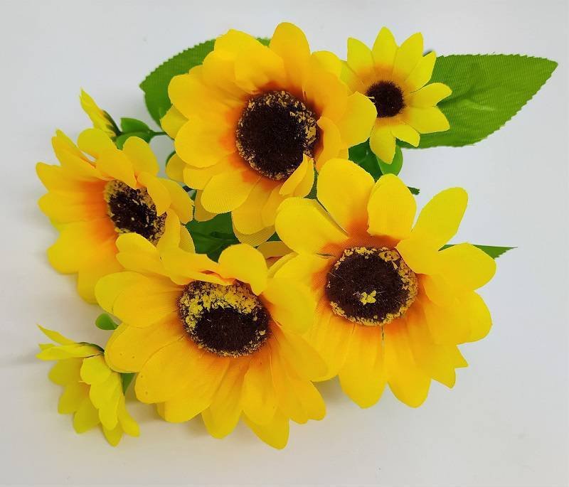 Buquê Mini Girassol C/5 Flores 28cm Artificiais Kit 4 Un. | MadeiraMadeira