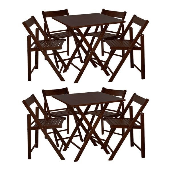 Kit 2 Jogos de Mesa Dobrável com 4 Cadeiras de Madeira Ideal para Bar e Restaurante Classic ...