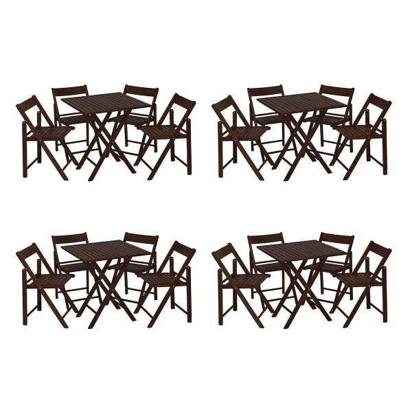 Kit 4 Jogos de Mesa Dobrável com 4 Cadeiras de Madeira Ideal para Bar e Restaurante Gourmet ...