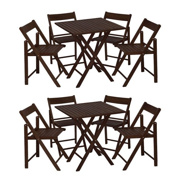 Kit 2 Jogos de Mesa Dobrável com 4 Cadeiras de Madeira Ideal para Bar e Restaurante Gourmet ...