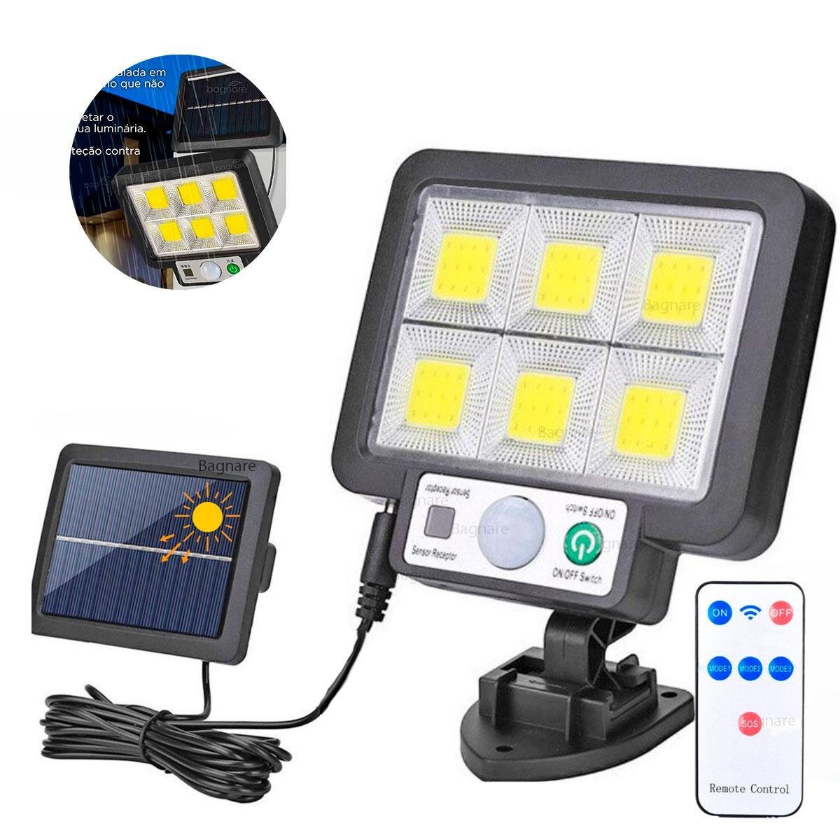 Refletor 200w Led Solar Parede Poste Sensor Presença Ip65 | MadeiraMadeira