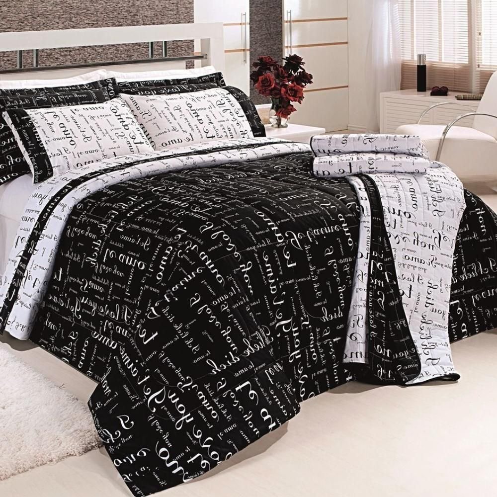 Edredom Queen Te Amo Dupla Face 150 Fios Algodão 5 Peças - Preto-branco ...