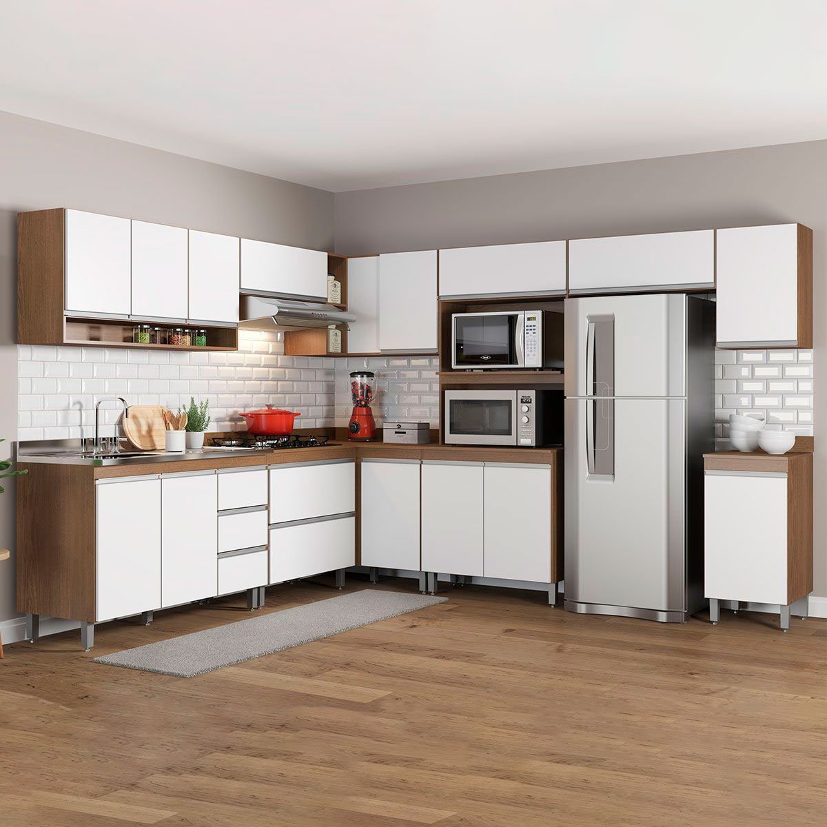 Cozinha Modulada de Canto Planejada 10 Pçs MDP Armário e Balcão Sabrina ...