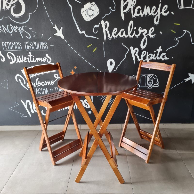 Kit 2 Conjuntos Bistrô Dobrável de Madeira Mesa com 2 Banquetas Luiz Cor:Imbuia | MadeiraMadeira
