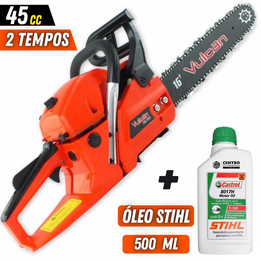 Moto Serra Profissional Vulcan VSL450 Sabre de 16 Pol e Corrente 28D + Óleo Castrol Stihl ...