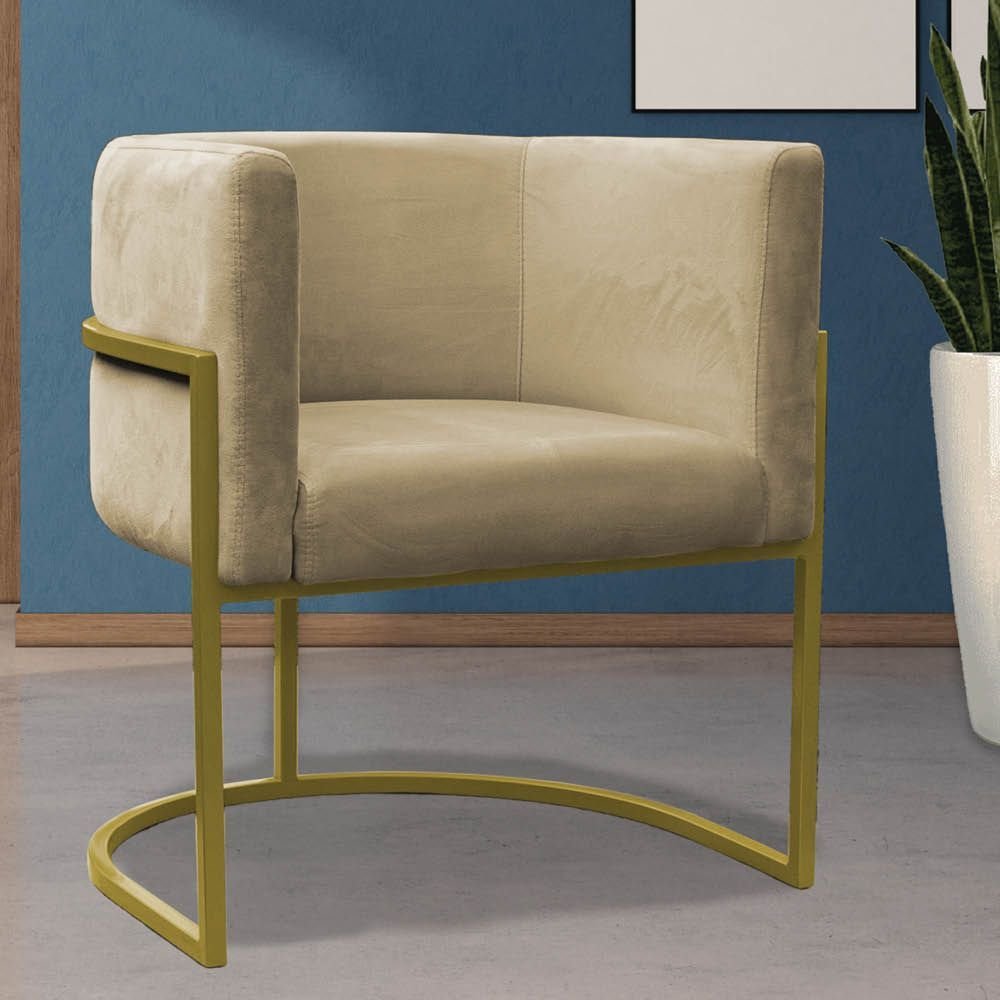 Poltrona Reforçadas Decorativa Sala de Estar Carla Base Ferro Dourada ...