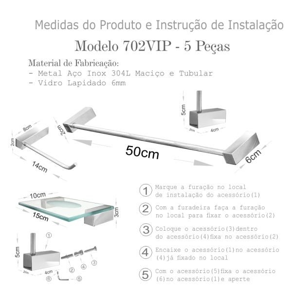 Kit de Banheiro em Aço Inox polido 5 Pçs 330VIP Grego Metal ...