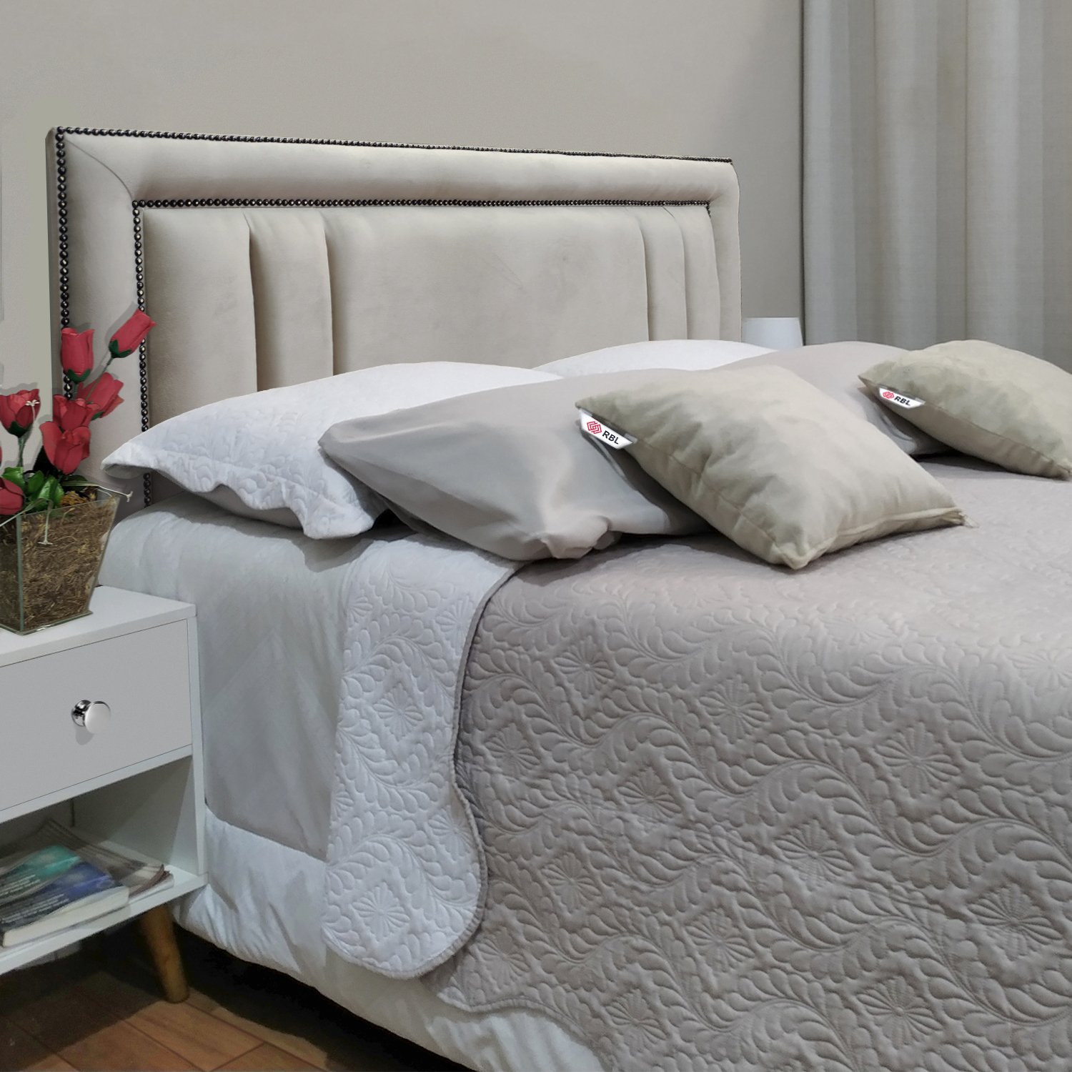 Cabeceira Siena Diamond Suede Bege Casal 140 x 60 | MadeiraMadeira