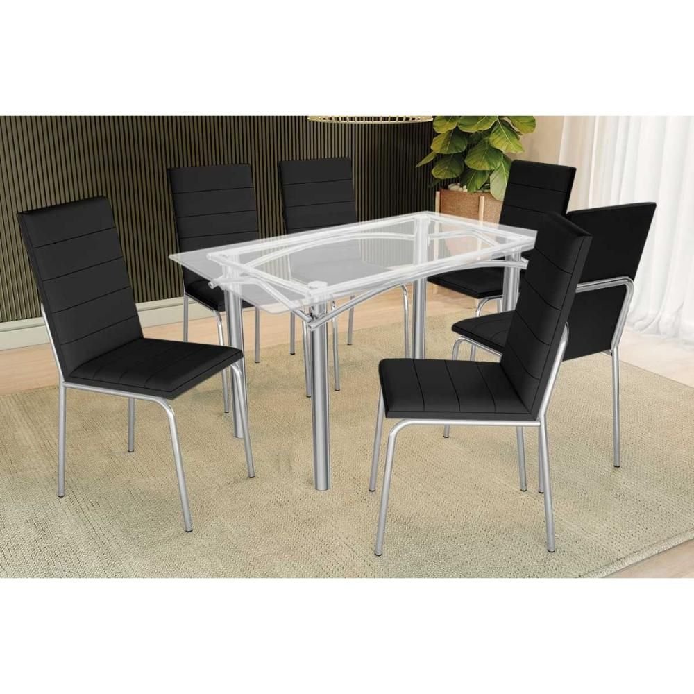 Sala de Jantar Completa Elba C/ Tampo de Vidro 150cm e 6 Cadeiras ...
