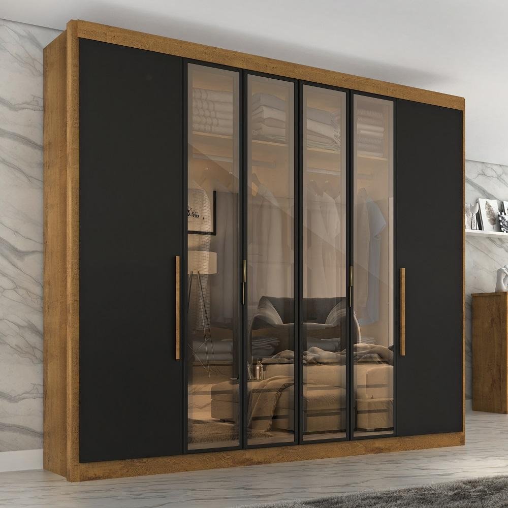 Guarda Roupa Casal Valencia 6 Portas 6 Gav C/ Vidro Reflecta Castanho ...