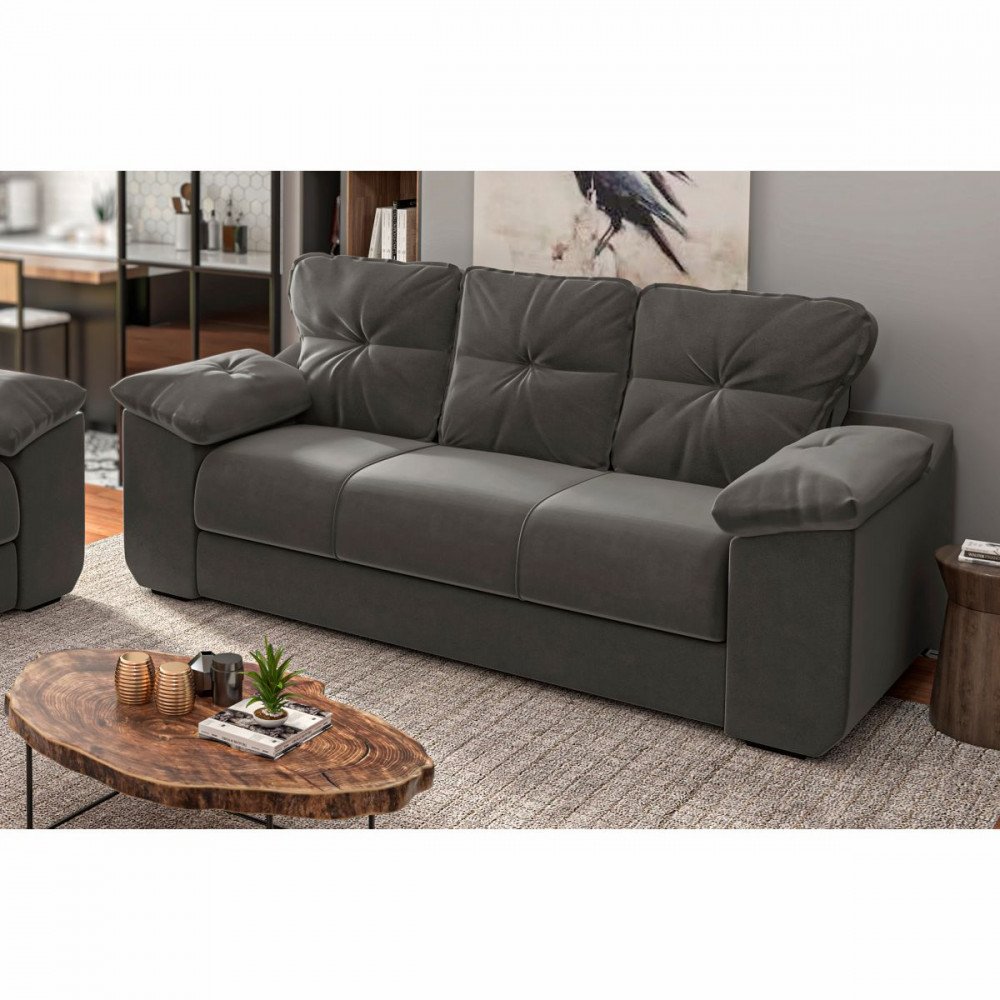Sofá 2 e 3 Lugares 1025 Veludo Cinza Mamflex | MadeiraMadeira