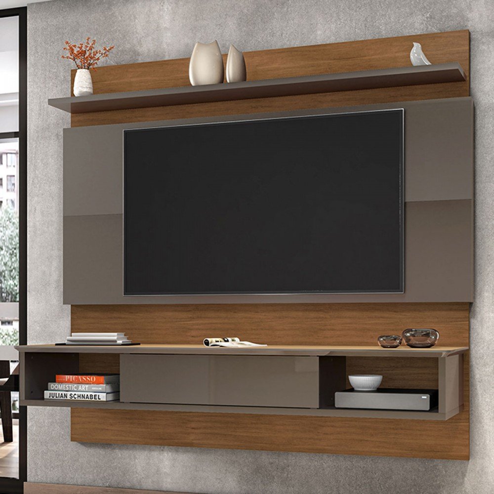 Painel para TV Até 60 Polegadas Napoles 1 Gaveta Cinza Perola/Cedro ...