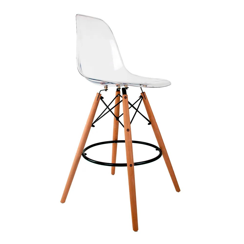 Banqueta Charles Eames Incolor Pés Madeira Natural com Aro | MadeiraMadeira