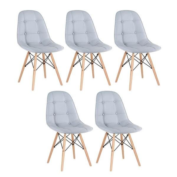 Kit 5 Cadeiras Eames Eiffel Botonê - Cinza Claro - Base de Madeira ...
