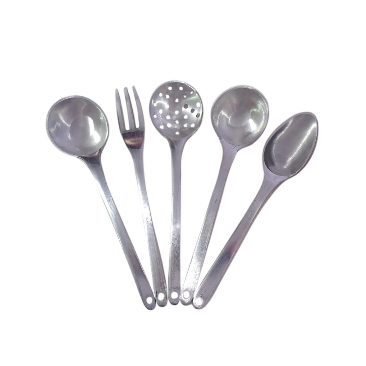 Jogo Kit 5 Peças Talheres Concha Em Alumínio Fundido Polido ...