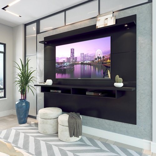 Painel Zeus Nichos, Prateleira e Led TV até 60 Polegadas Preto - M&A | MadeiraMadeira