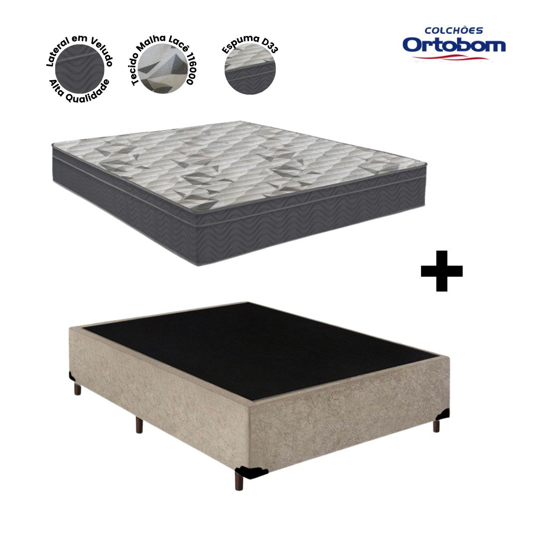 Base Box Casal Suede Bege 36x138x188 + Colchão Casal Airtech 100 D33 ...