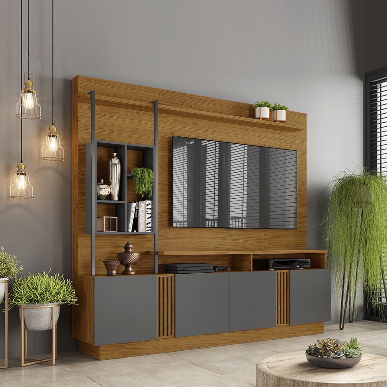 Home para TV até 65 Polegadas Fortuna JCM Movelaria - FREIJÓ GRAFITE ...